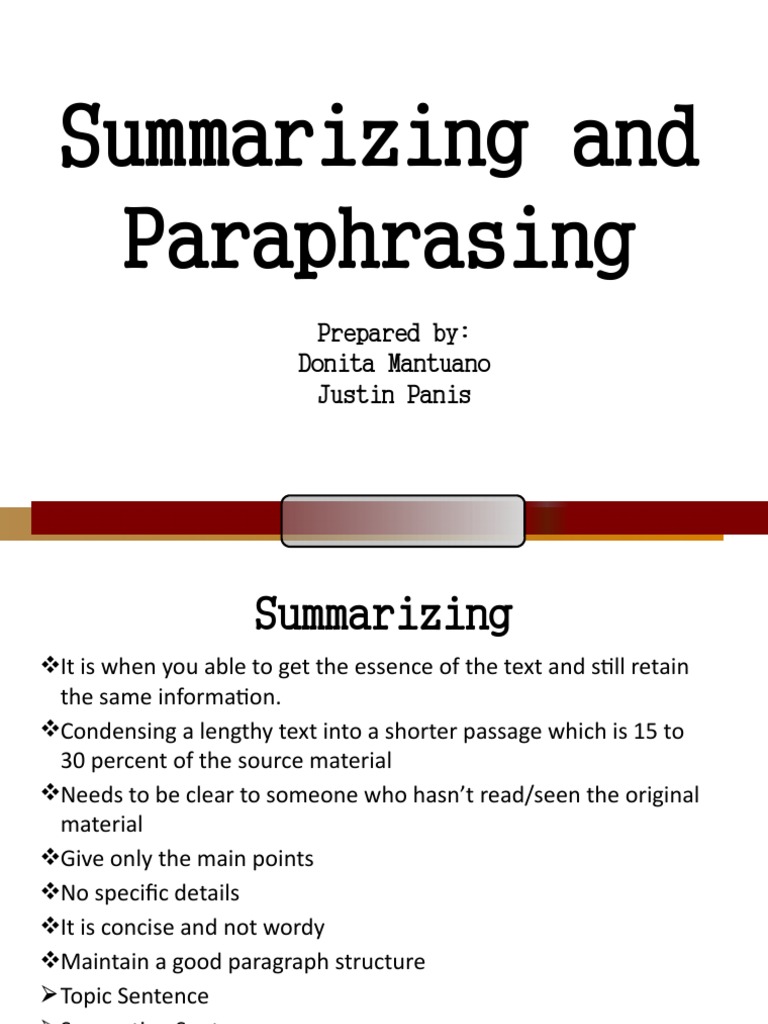 Summarizing and Paraphrasing Techniques | PDF | Human Communication | Learning