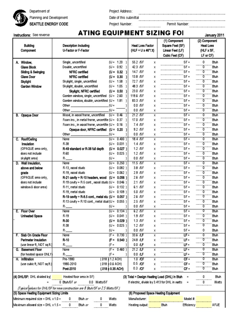 Heating Equipment Sizing Form | PDF | Window | Civil Engineering