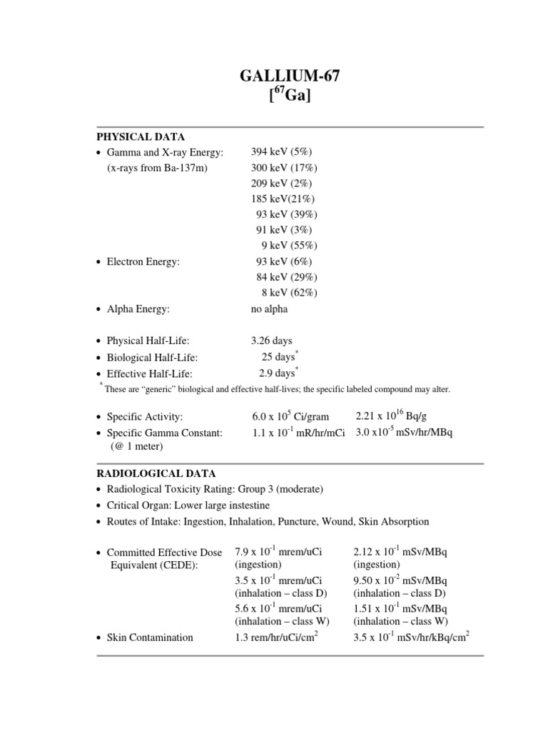 Gallium-67 (Ga) : Physical Data | PDF | Radiation Protection ...