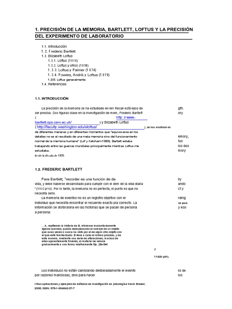 Memory Accuracy Bartlett Loftus Lab Experiment - En.es | PDF | Memoria ...