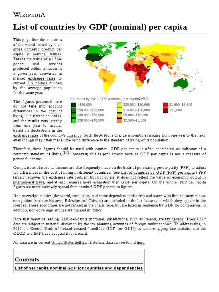 List of Countries by GDP (Nominal) Per Capita | PDF | Tax Haven | Gross ...
