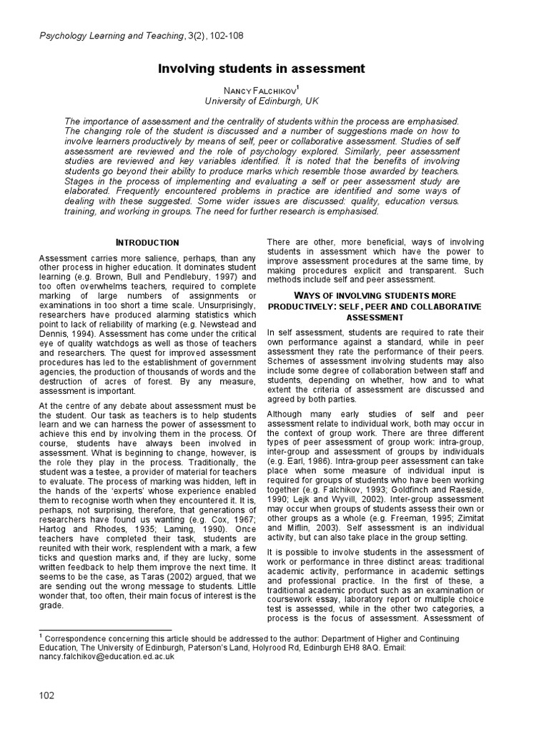 Involving Students in Assessment | PDF | Educational Assessment ...