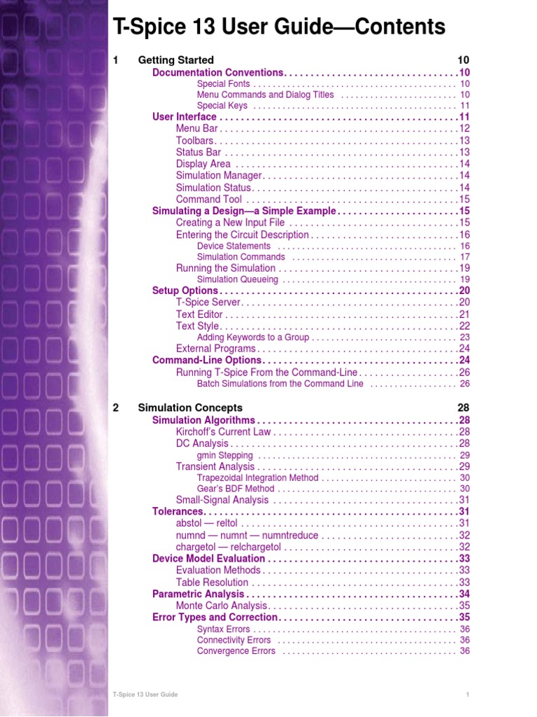 T-Spice 13 User Guide-Contents: 1 Getting Started 10 | PDF | Mosfet ...