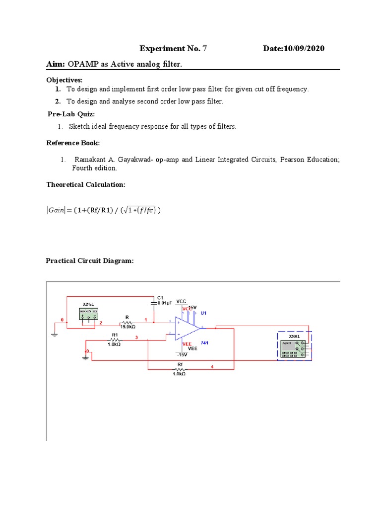 OPAMP Active Filter Experiment | PDF | Operational Amplifier | Electronic Filter