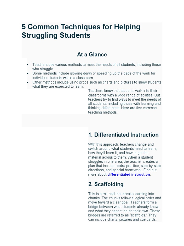 5 Common Techniques For Helping Struggling Students | PDF ...