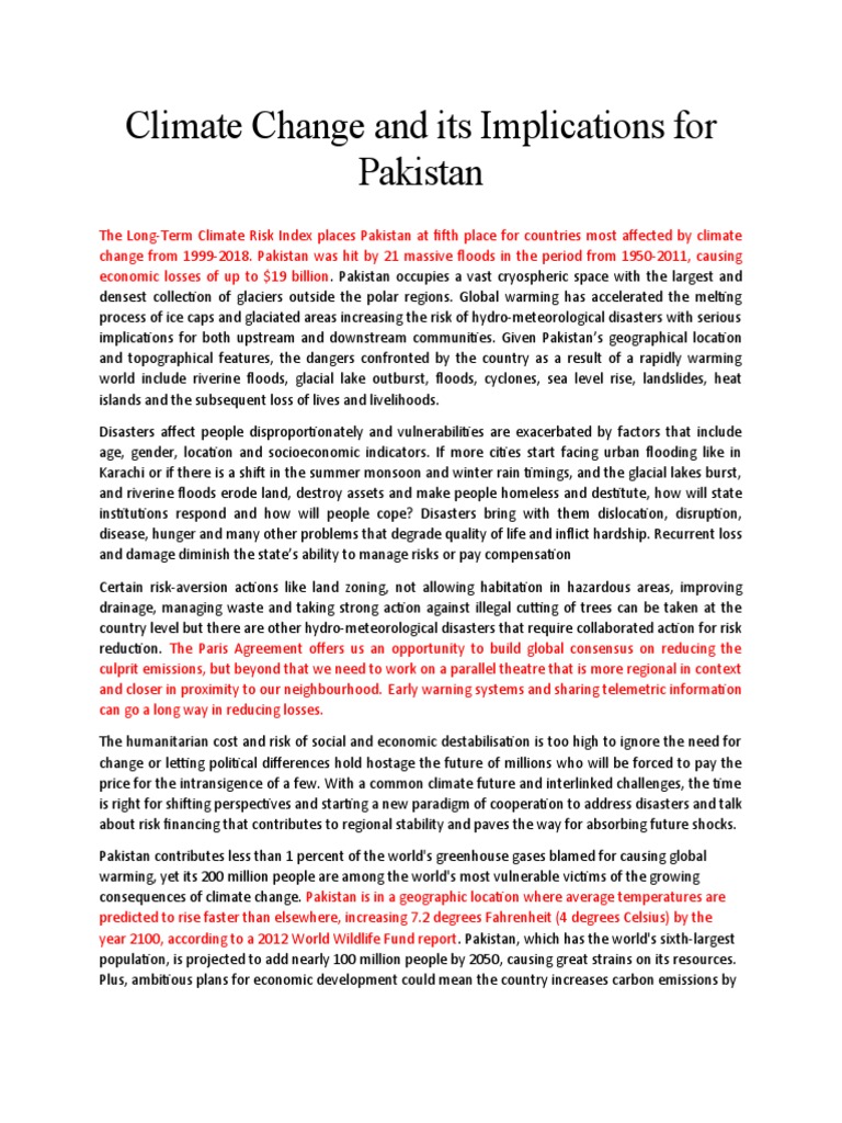 Climate Change and Its Implications For Pakistan | PDF | Global Warming ...