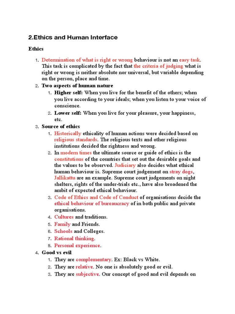 Ethics and Human Interface | PDF | Integrity | Good And Evil