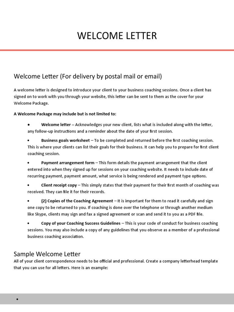 Welcome Letter: Welcome Letter (For Delivery by Postal Mail or Email ...
