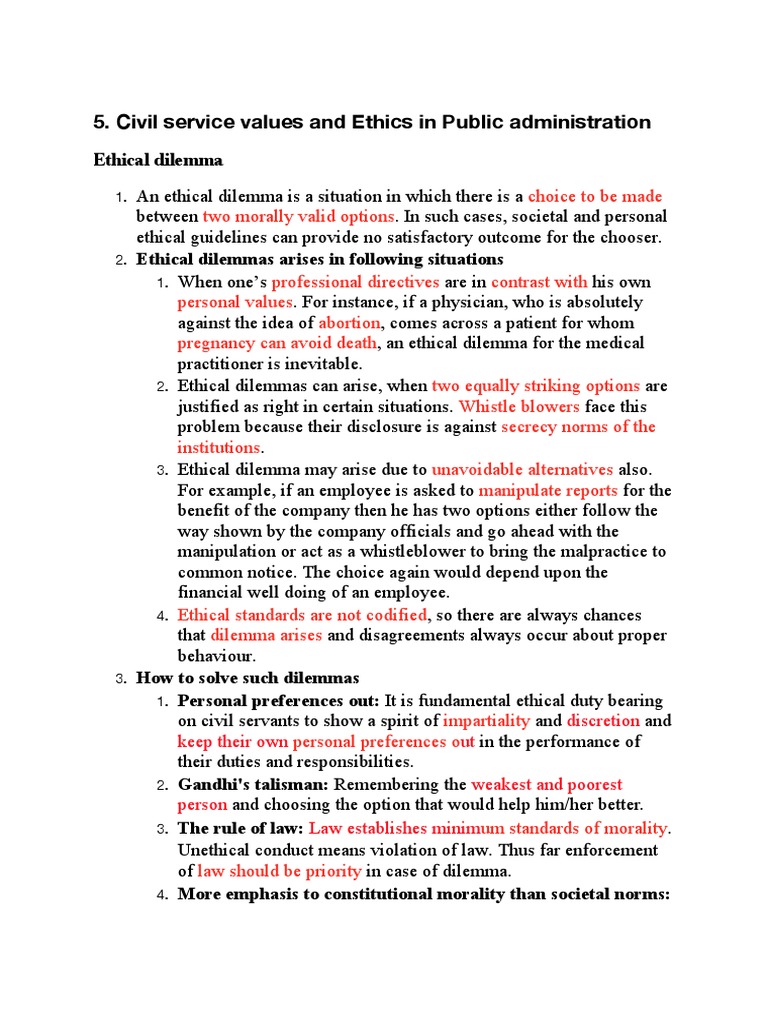 Civil Service Values and Ethics in Public Administration | PDF ...