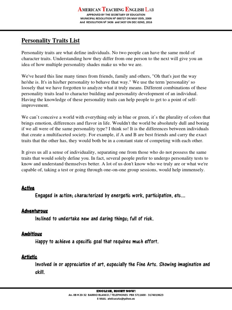 Personality Traits PDF | PDF | Psychological Concepts | Metaphysics Of Mind