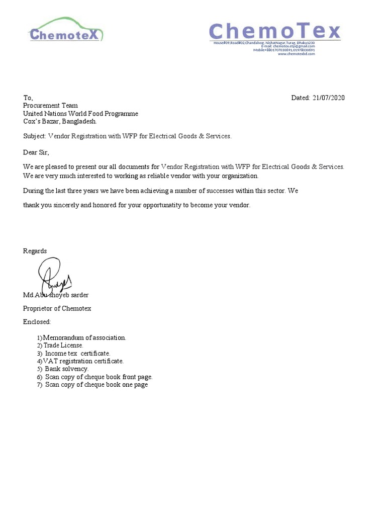 Vendor Registration With WFP For Electrical Goods & Services | PDF