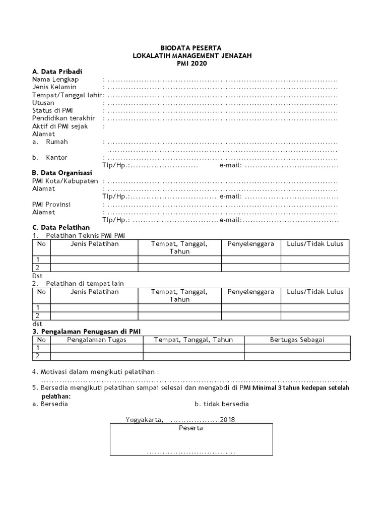 Form Biodata Pelatihan | PDF