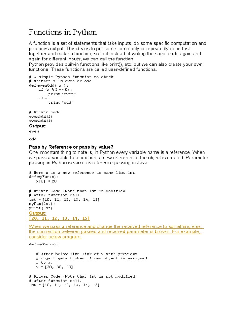 Functions in Python: Output | PDF | Parameter (Computer Programming) | Anonymous Function