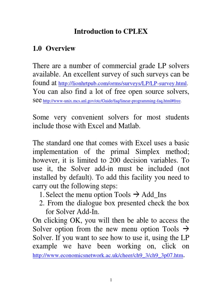Intro Cplex | PDF | Computing | Software