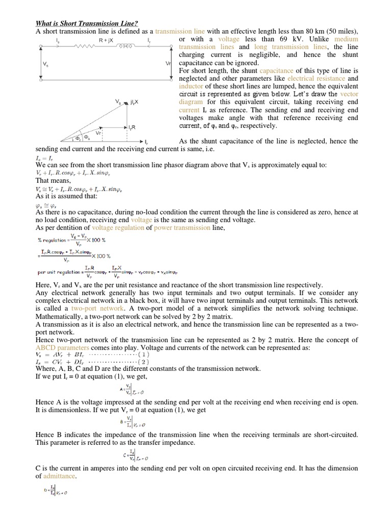 Short Transmission Line | PDF | Transmission Line | Eigenvalues And Eigenvectors