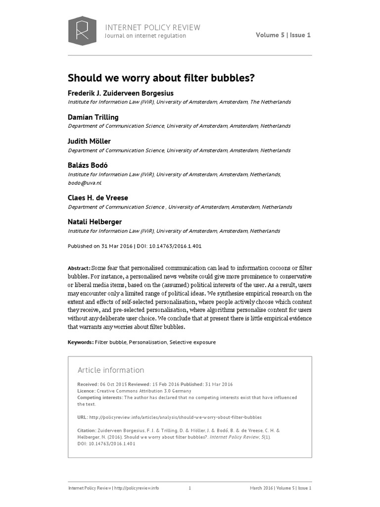 Internet Policy Review - Should We Worry About Filter Bubbles - 2016-04-28 PDF | PDF | Social ...