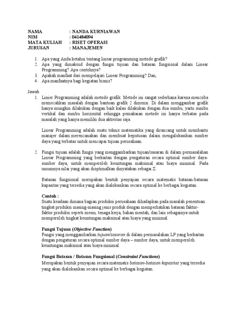 Diskusi 4 Riset Operasi | PDF