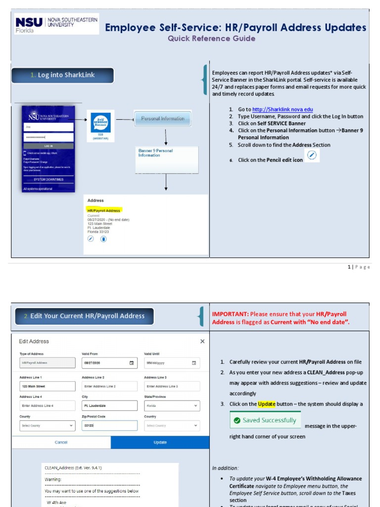 Employee Self Service HR Payroll Address Updates - Quick Reference ...