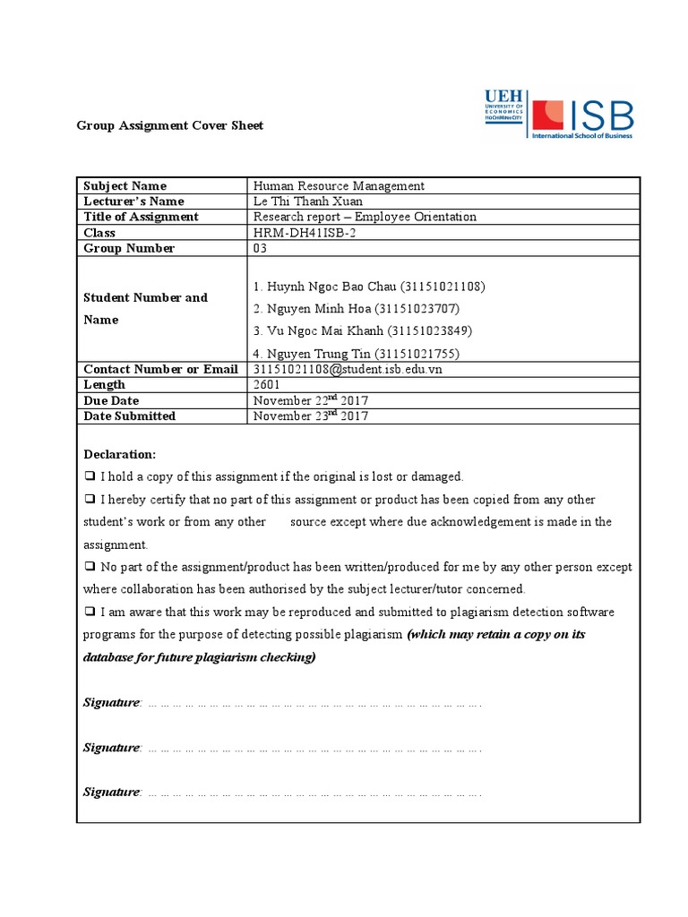 Group Assignment Cover Sheet: Database For Future Plagiarism Checking ...