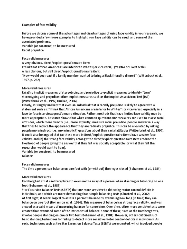 Sample of Face Validity Summary | PDF | Validity (Statistics ...