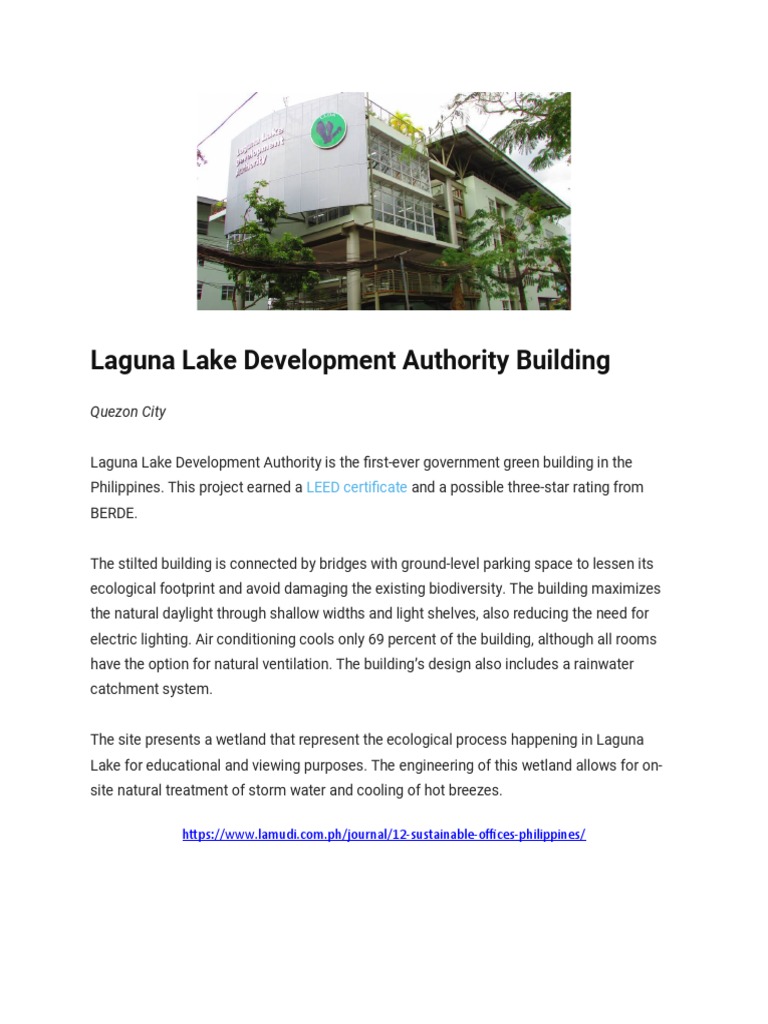 Laguna Lake Development Authority Building | PDF | Sustainable Urban ...