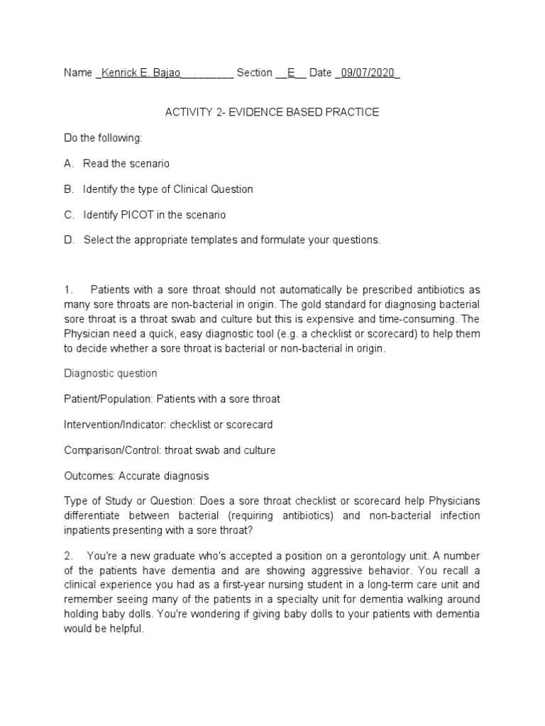 Evidence-Based Practice in Clinical Questions | PDF | Dementia ...