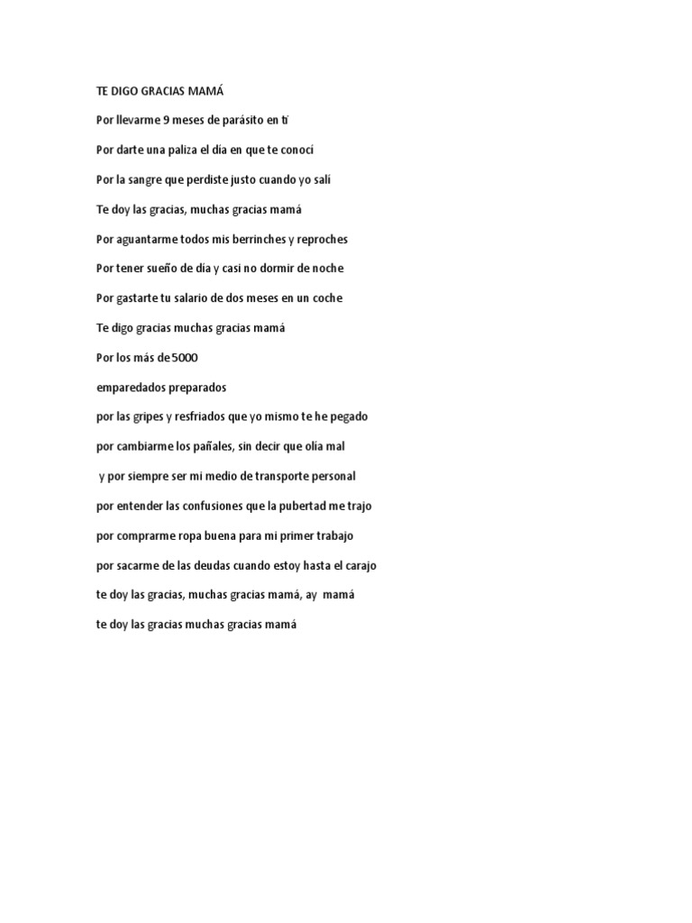 Gracias Mamá Letra De La Canción Pdf