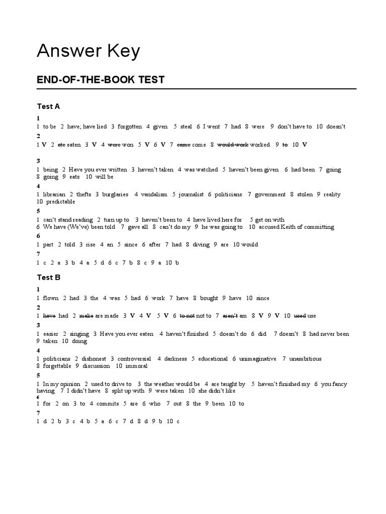 Answer Key: End-Of-The-Book Test | PDF | Mystery, Thriller & Crime Fiction