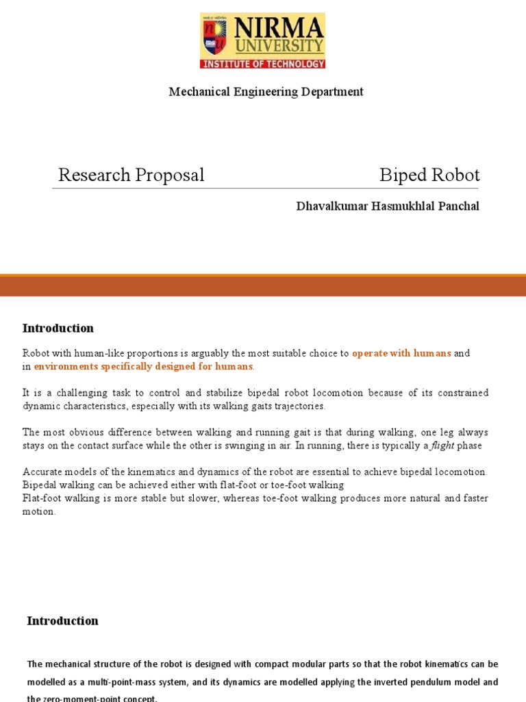 Research Proposal Biped Robot: Mechanical Engineering Department ...