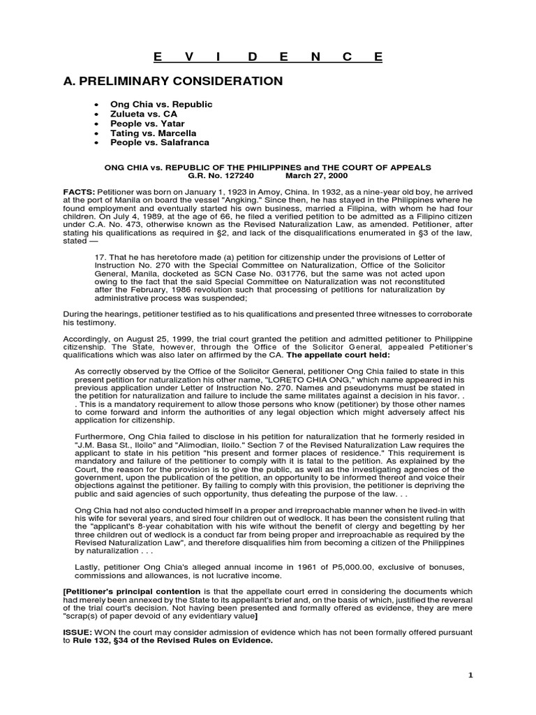 Evidence Case Digests | PDF | Hearsay | Witness