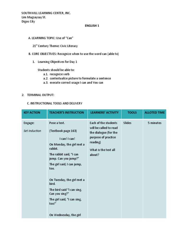English 1 Day 2 | PDF | Pedagogy | Learning