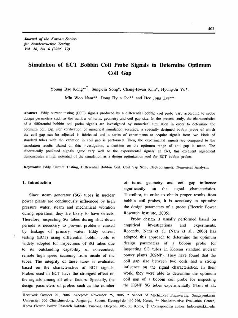 Simulation of ECT Bobbin Coil Probe Signals To Determine Optimum Coil ...