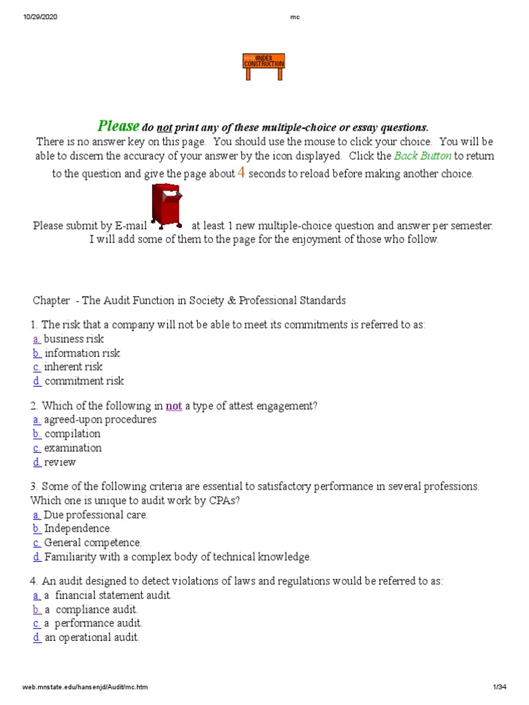 Auditing Test Bank | PDF | Internal Control | Certified Public Accountant
