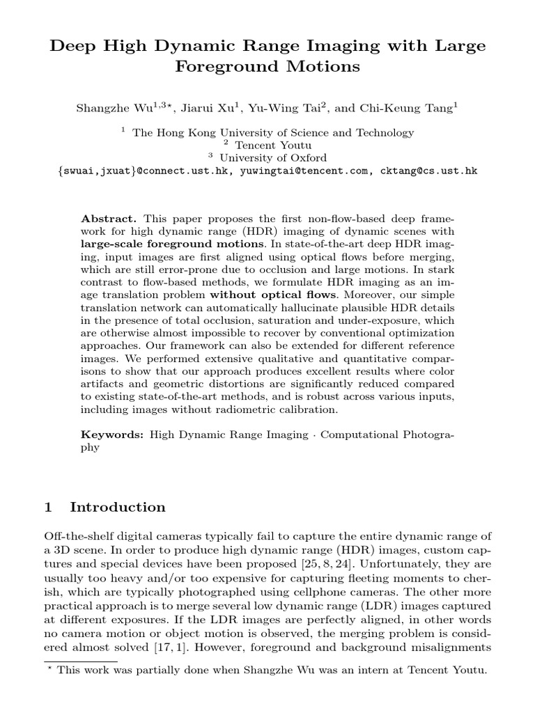Deep High Dynamic Range Imaging With Large Foreground Motions | PDF ...