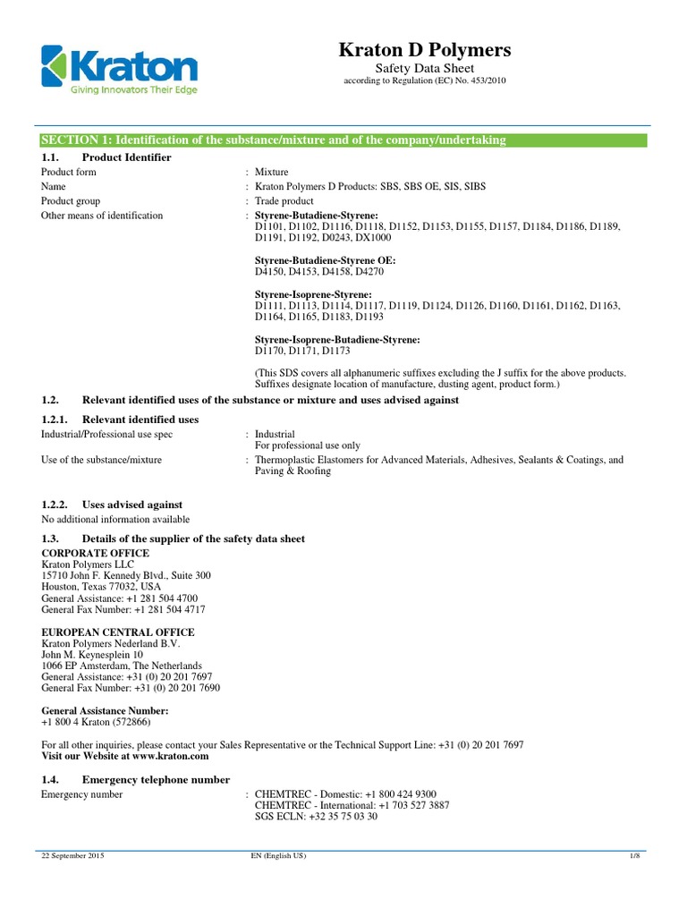 MSDS - Kraton SBS Polymers | PDF | Dangerous Goods | Toxicity