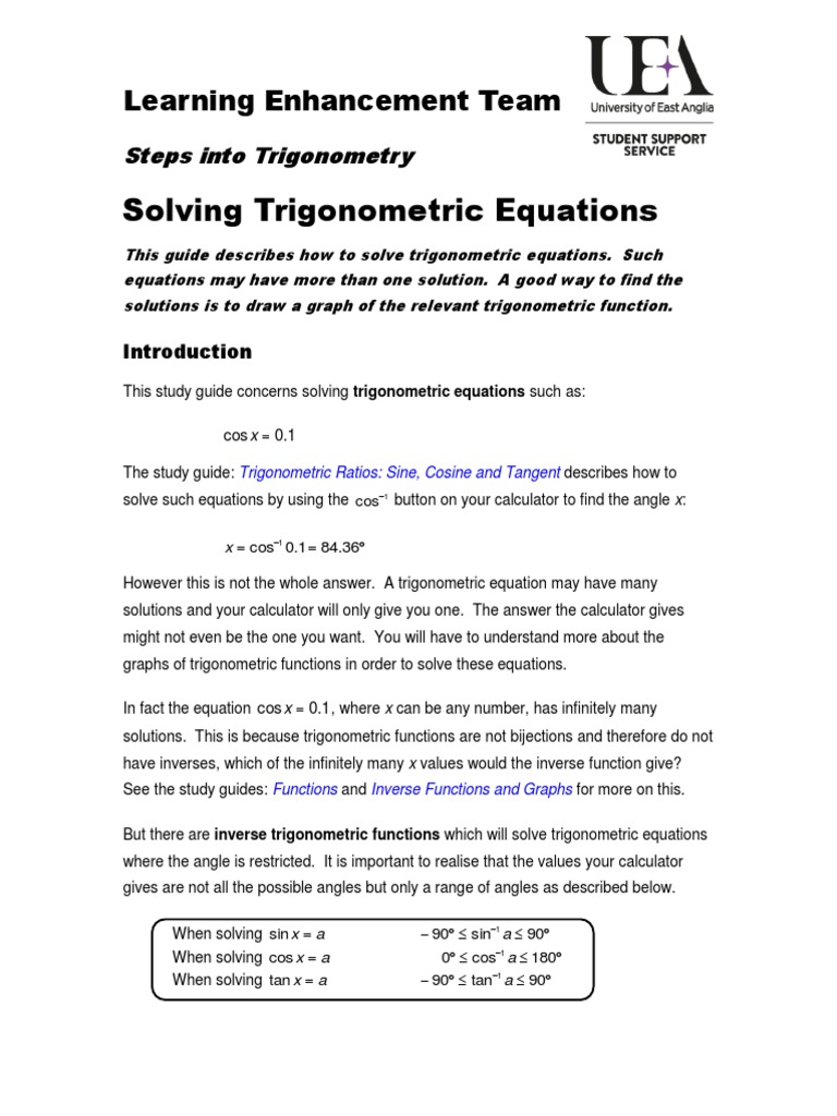 Steps Into Trigonometry Solving Trigonometric Equations | PDF ...