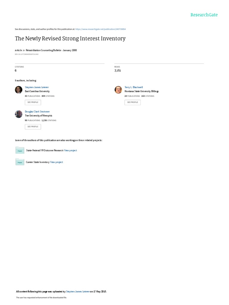 The Newly Revised Strong Interest Inventory | PDF | Rehabilitation ...