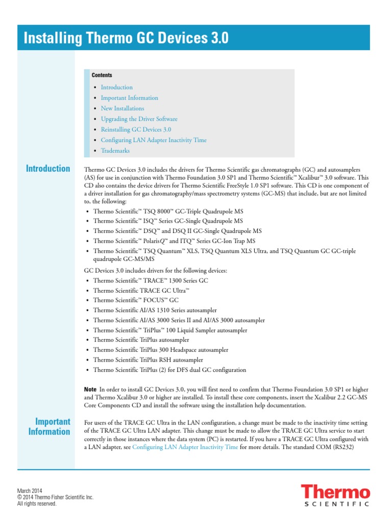 Installing Thermo GC Devices 3.0 | PDF | Installation (Computer ...
