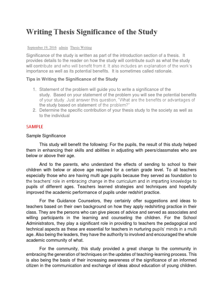 Tips in Writing Significance of The Study and Sample | PDF | Teachers ...