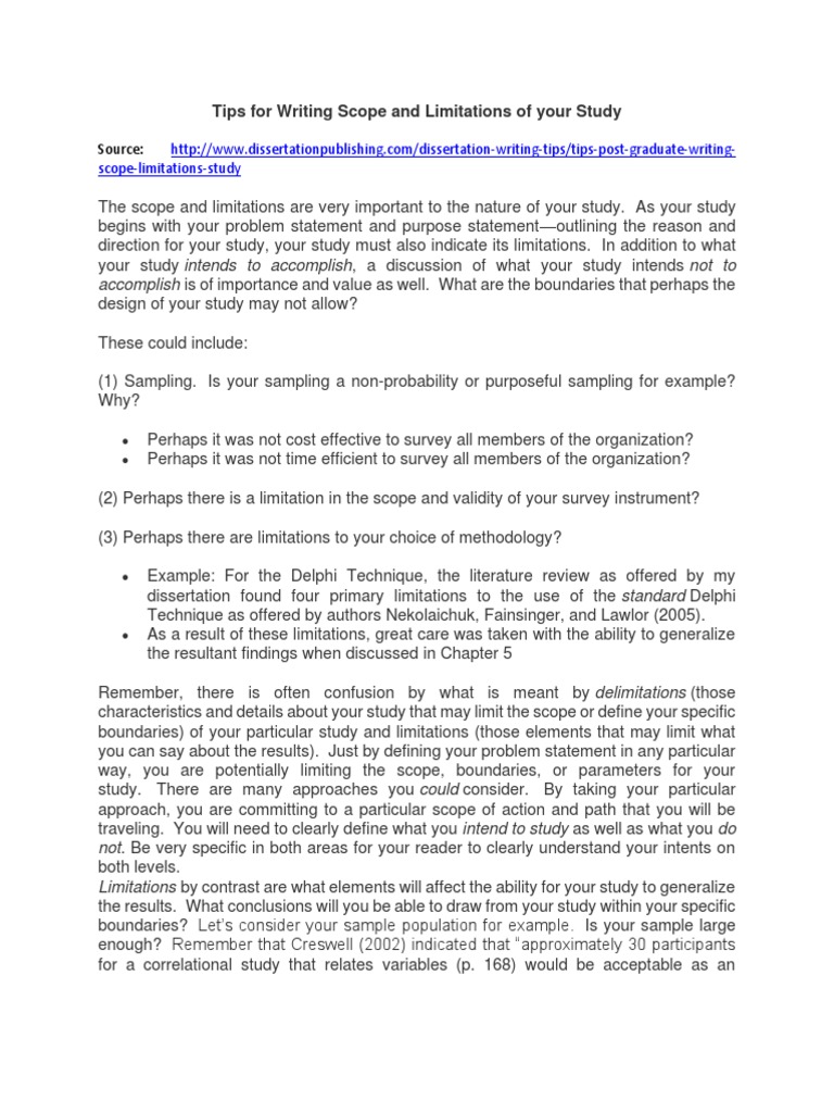 Tips For Writing Scope and Limitations and Sample | PDF | Scope ...