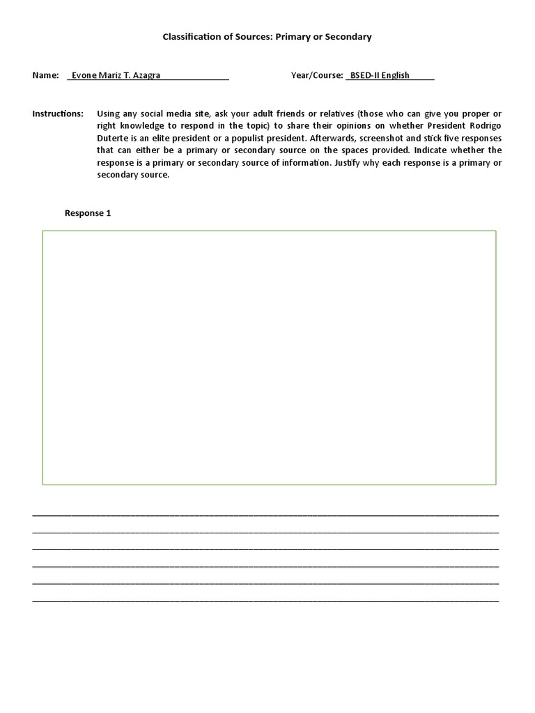 Classification of Sources: Primary or Secondary: Instructions | PDF ...