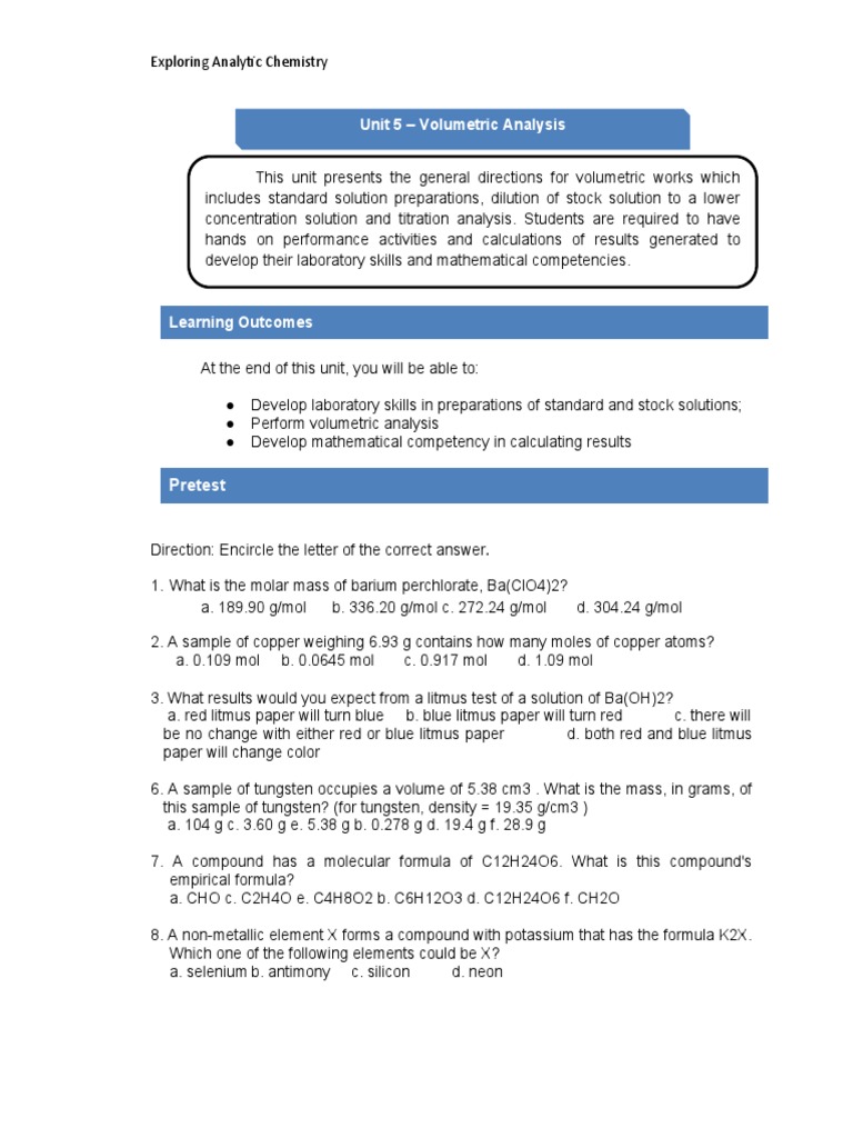 Analytical Chem-Unit 5 | PDF | Titration | Chemistry