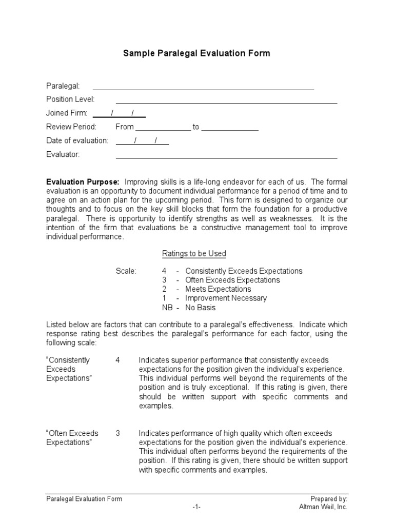 Sample Paralegal Evaluation Form | PDF | Paralegal | Evaluation