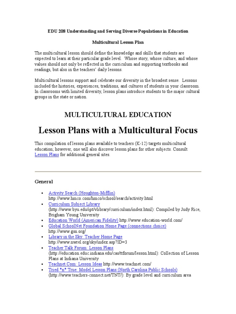 Multicultural Lesson Plan Resources | PDF | Lesson Plan | Curriculum