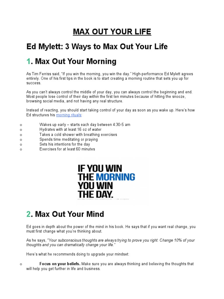 MAX OUT YOUR LIFE. Ed Mylett | PDF | Psychological Concepts | Nutrition