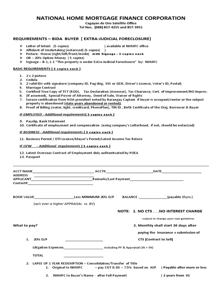Requirements of Buyer For Bida | PDF | Foreclosure | Notary Public