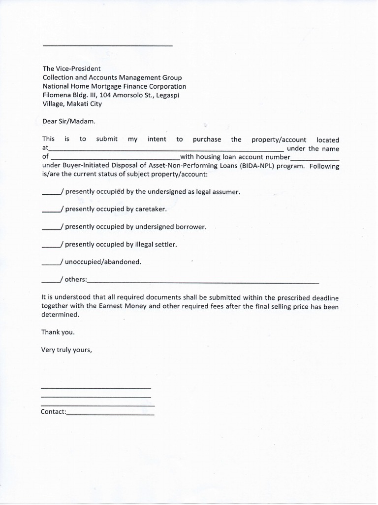 Letter of Intent To Purchase Bida Accts. | PDF