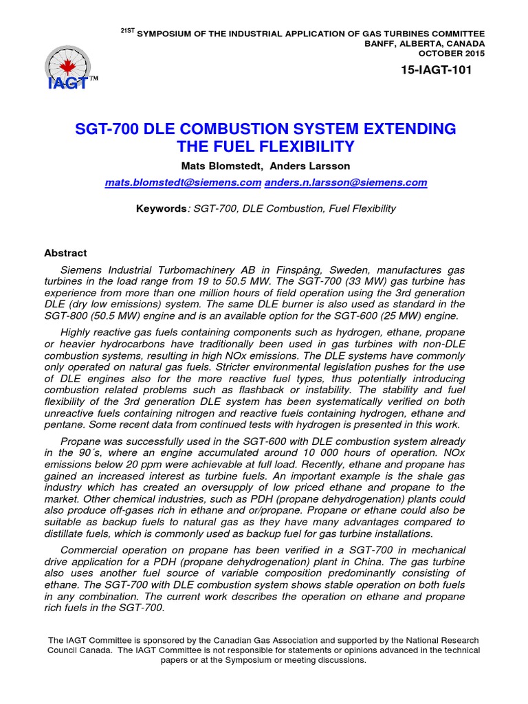 Sgt-700 Dle Combustion System Extending The Fuel Flexibility | PDF ...