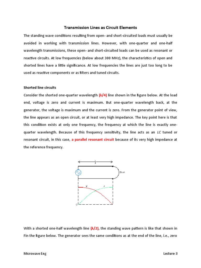 Transmission Lines As Circuit Elements: Shorted Line Circuits | PDF ...