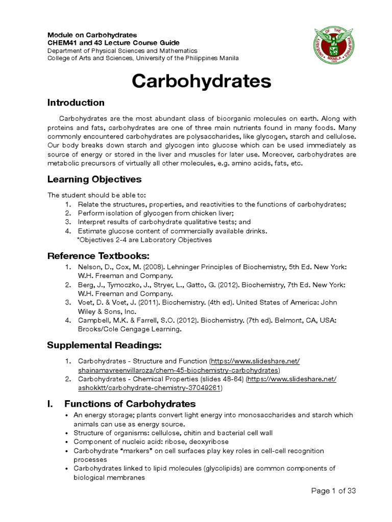 Carbohydrate Reading Module | PDF | Carbohydrates | Glucose